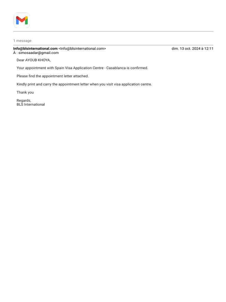 BLS Appointment Confirmation - CAS292005030424 | PDF