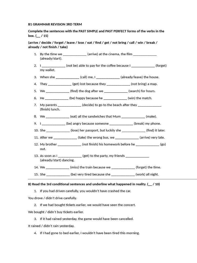 B1 Grammar Revision: Past Tenses & Conditionals | PDF