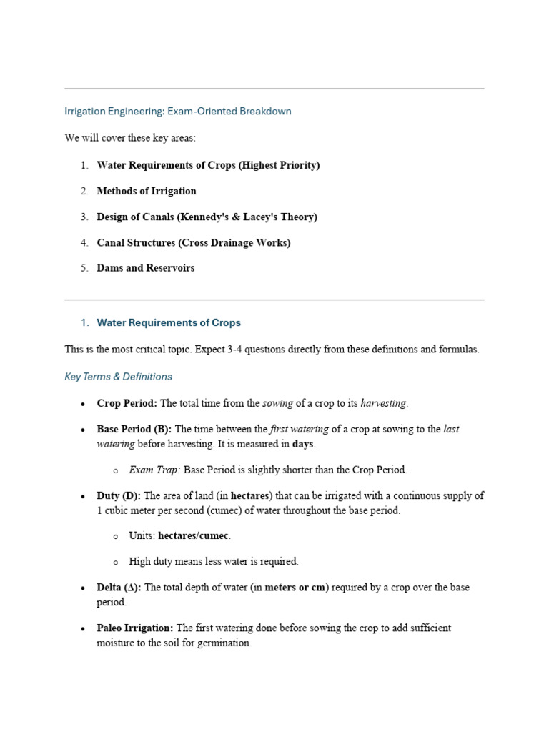 Irrigation Engineering Exam Guide | PDF | Spillway | Dam