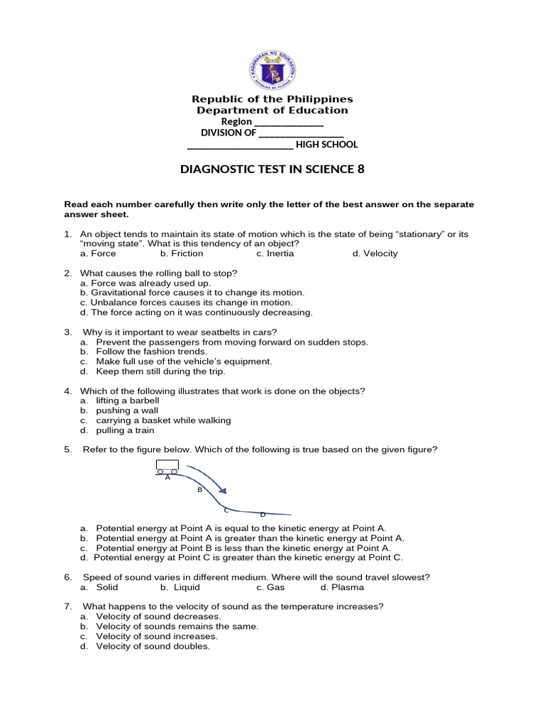 Science 8 Diagnostic Test Questions | PDF | Meteoroid | Typhoon