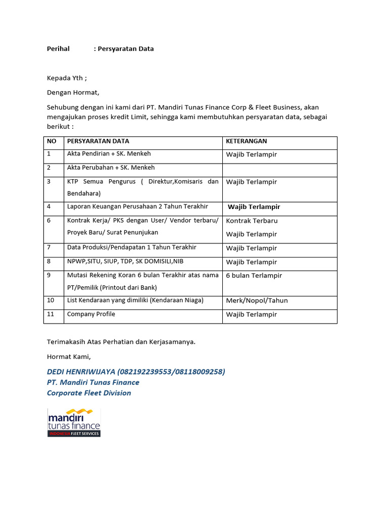 Persyaratan Dokumen Corp - Fleet | PDF