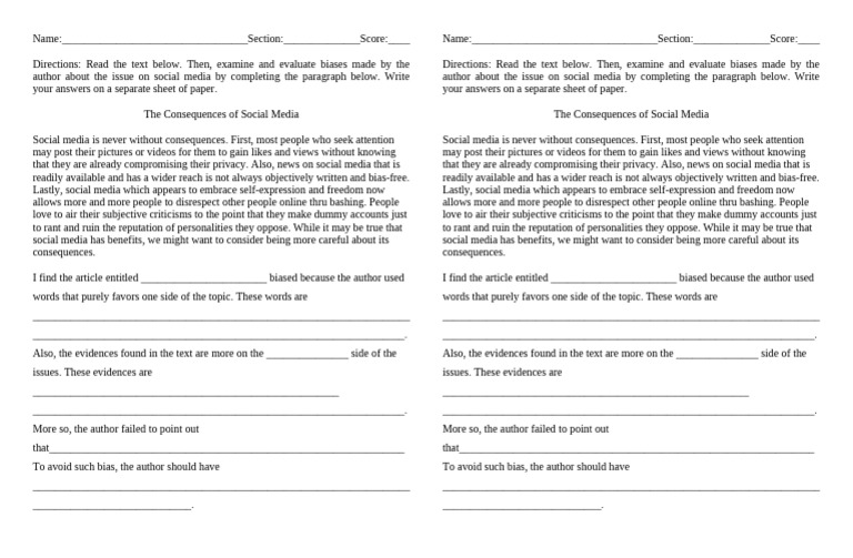 Examining Biases EVALUATION | PDF | Cognition | Human Communication