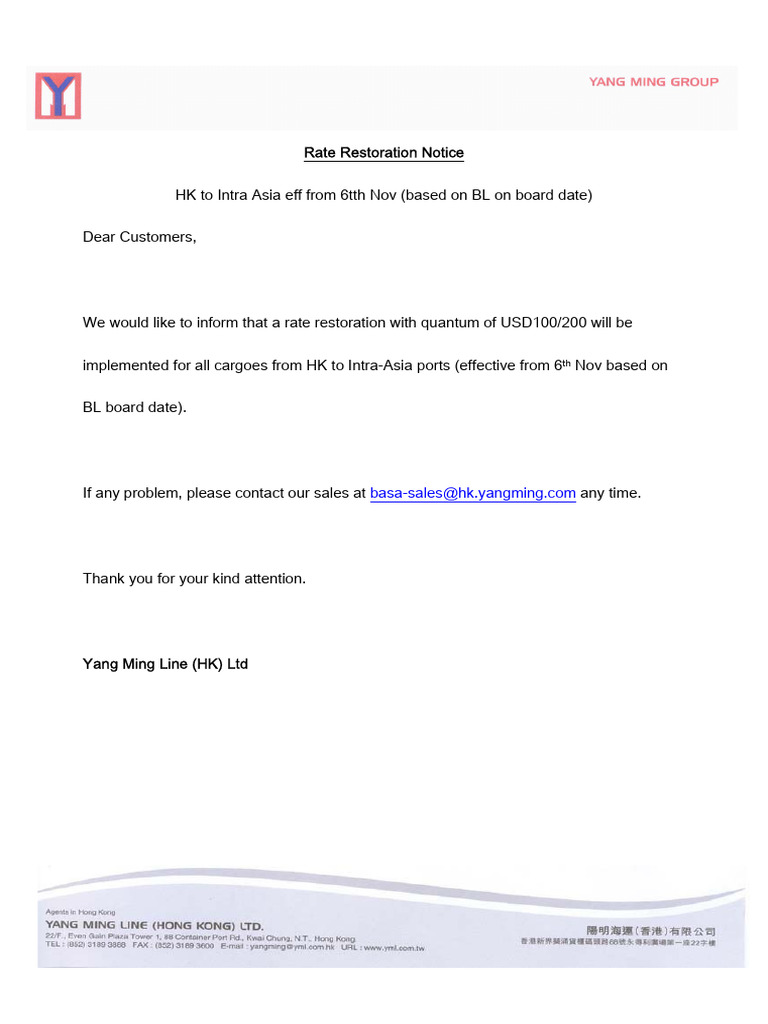 HK to Intra-Asia Rate Restoration Notice | PDF