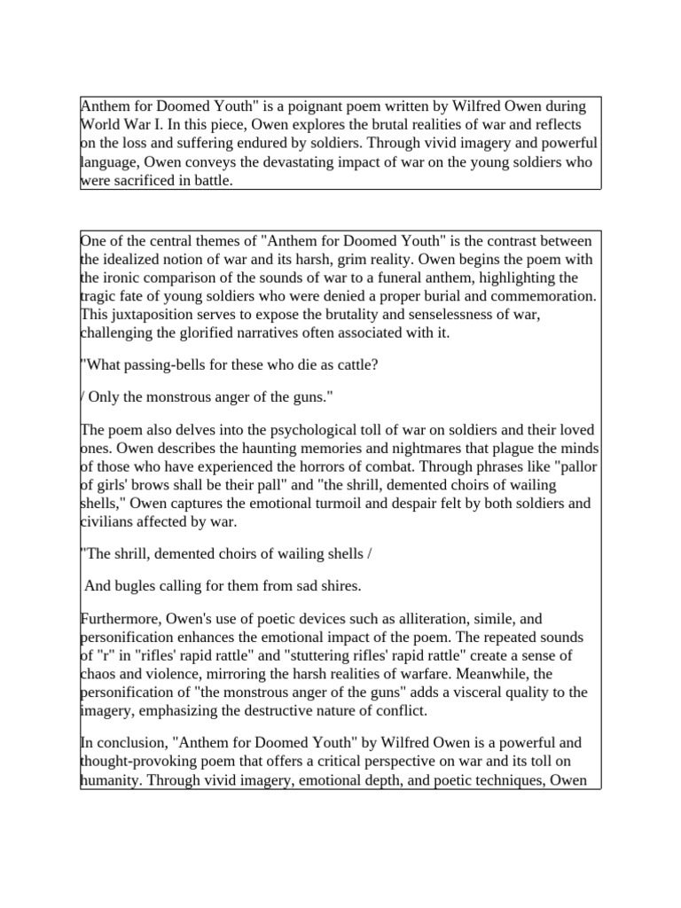 Themes in Owen's Anthem for Doomed Youth | PDF | Poetry
