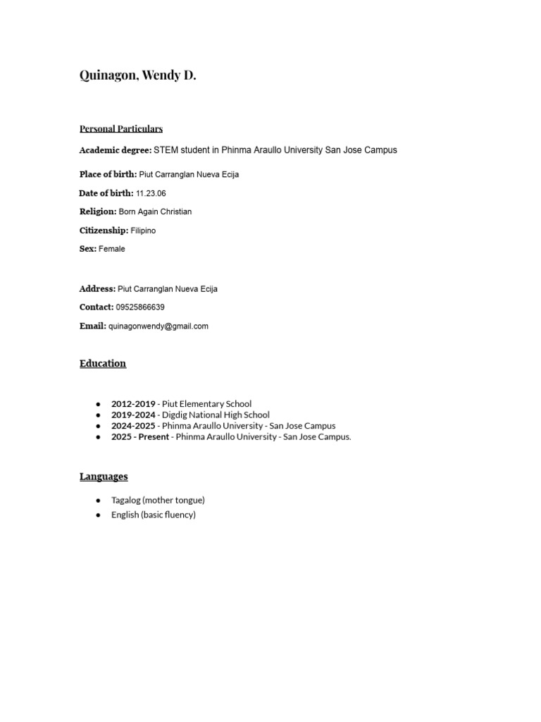 Wendy Curriculum Vitae | PDF