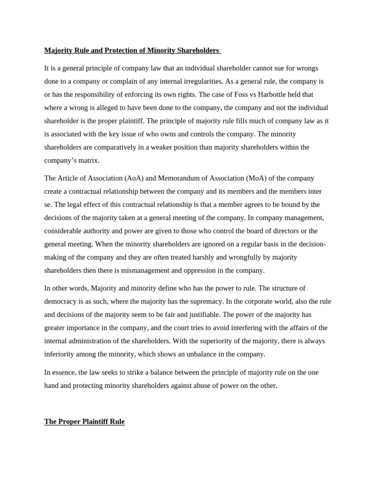 Majority Rule vs. Minority Rights in Companies | PDF | Lawsuit | Justice
