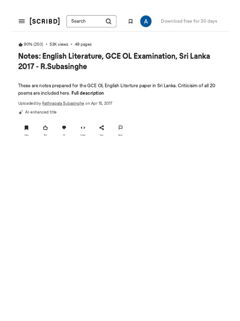GCE OL English Literature Notes | PDF | Scribd