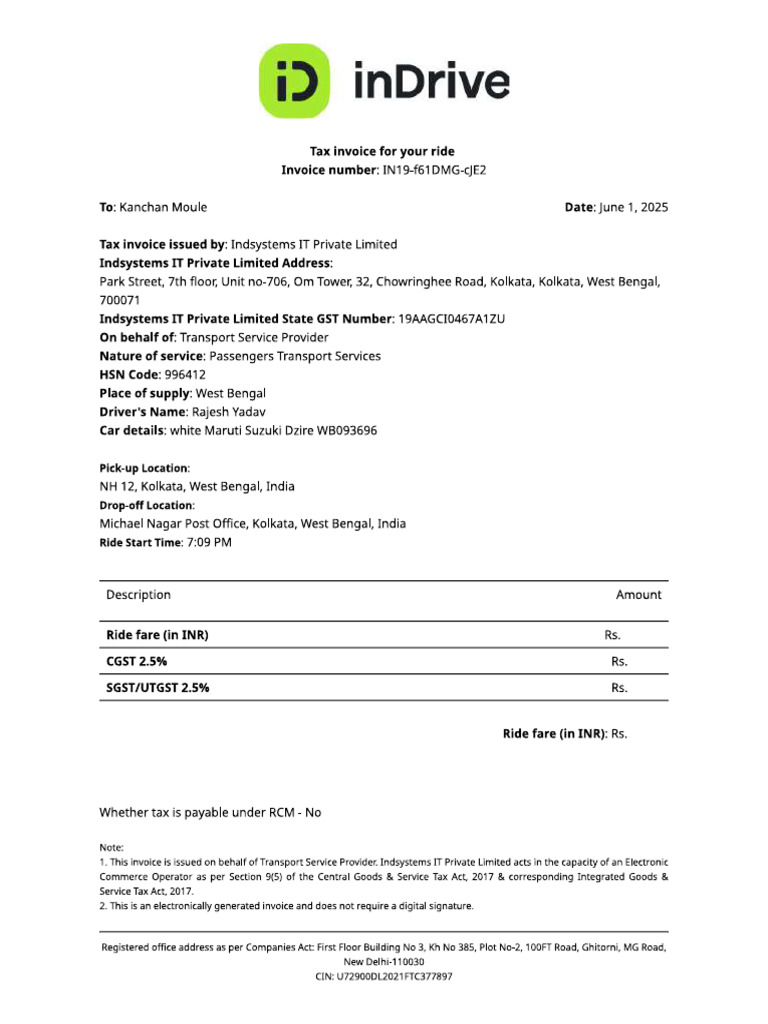 Indrive Bill | PDF