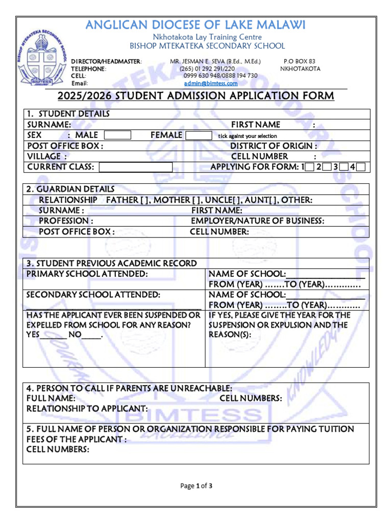 2025 2026 Student Admission Application Form-1 | PDF