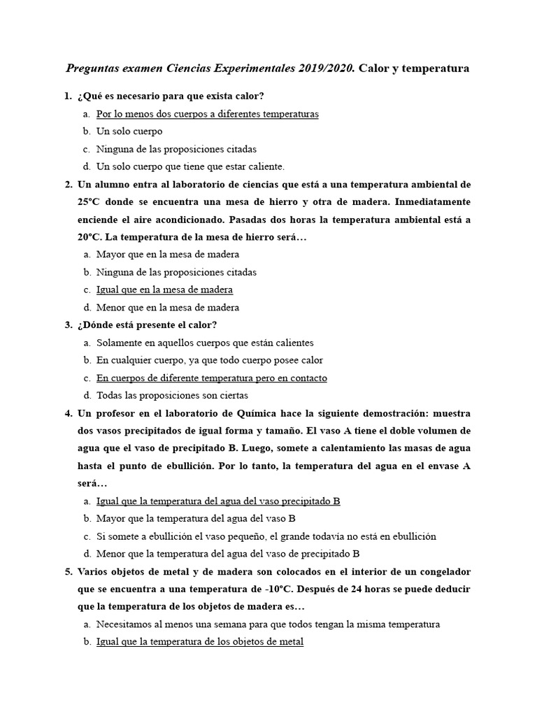Preguntas Examen Ciencias Experimentales-1 | PDF | Calor | Agua