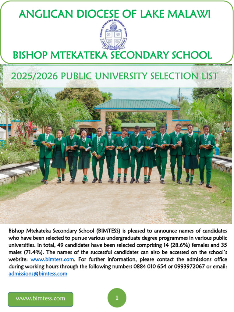 2025 2026 Bimtess University Selection List | PDF