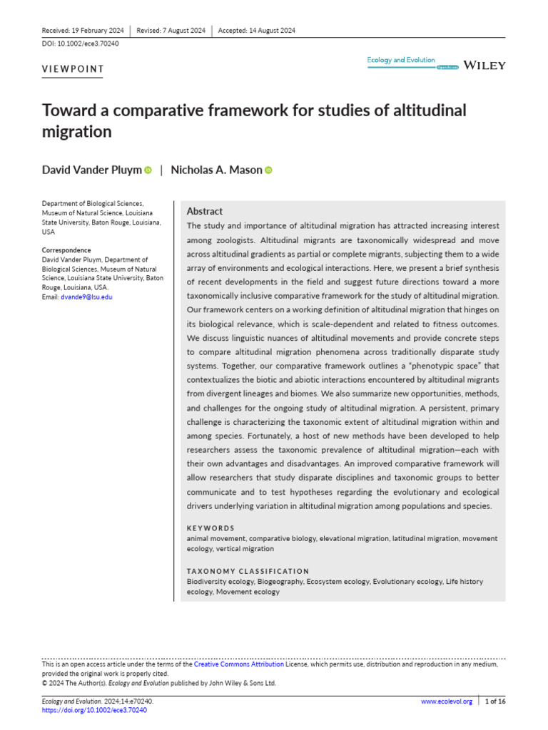 Toward A Comparative Framework For Studies of Alti | PDF | Bird ...