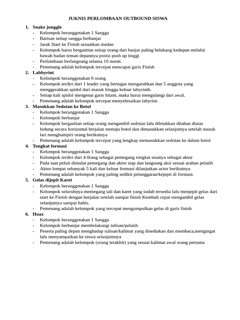 Juknis Perlombaan Outbound | PDF