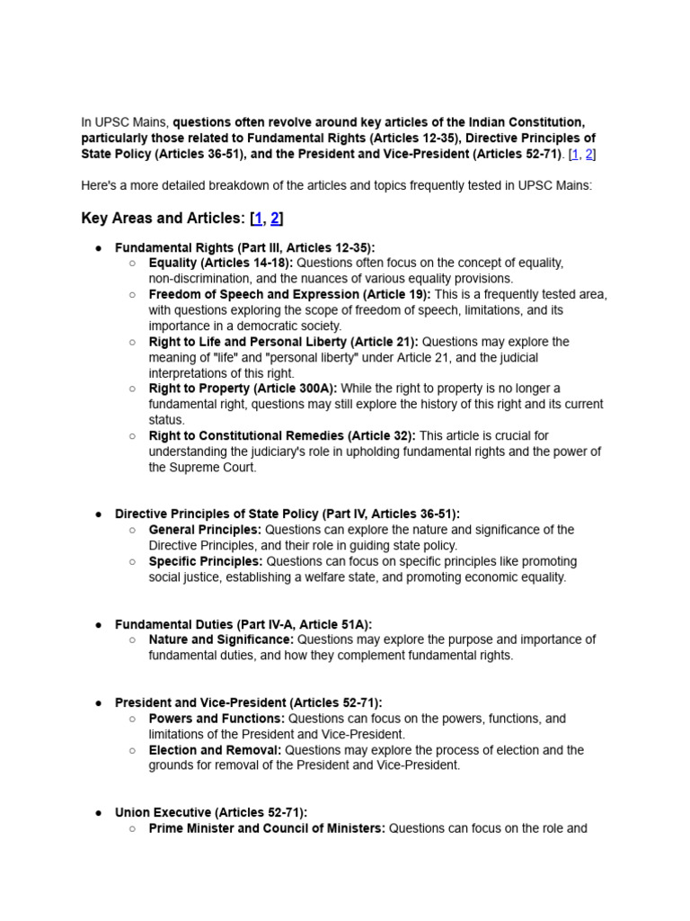 UPSC Mains: Fundamental Rights Focus | PDF | Constitutional Law ...