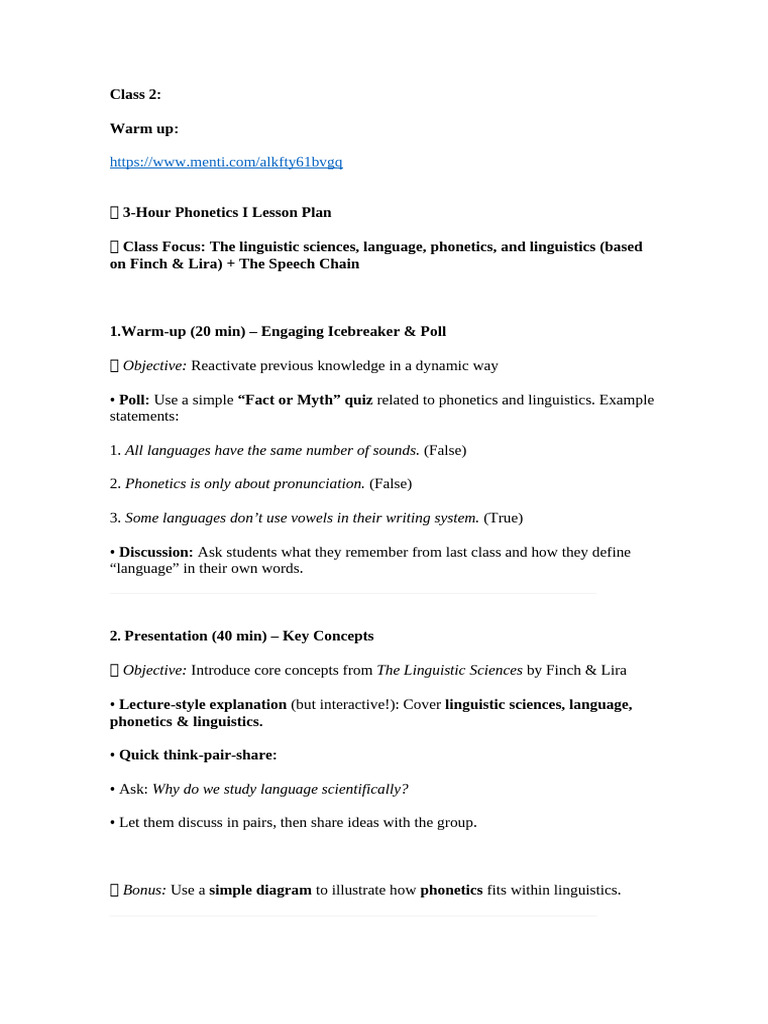 Phonetics I Lesson Plan: The Speech Chain | PDF | Phonetics | Speech