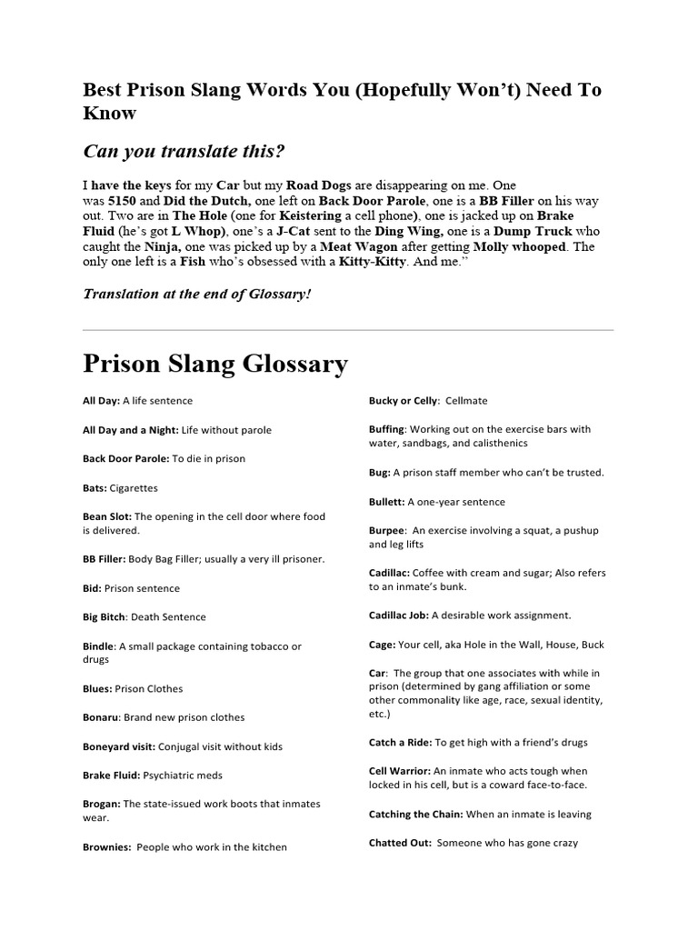 Essential Prison Slang Terms Explained | PDF | Prison | Prisoner