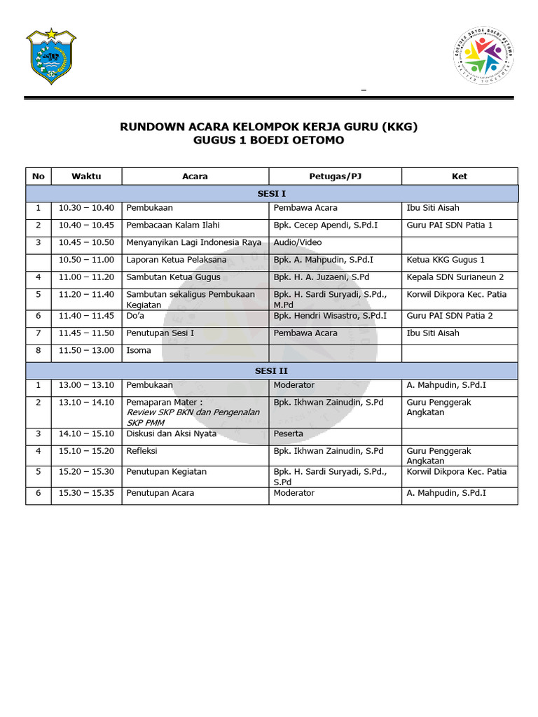 Contoh Rundown Kegiatan KKG | PDF