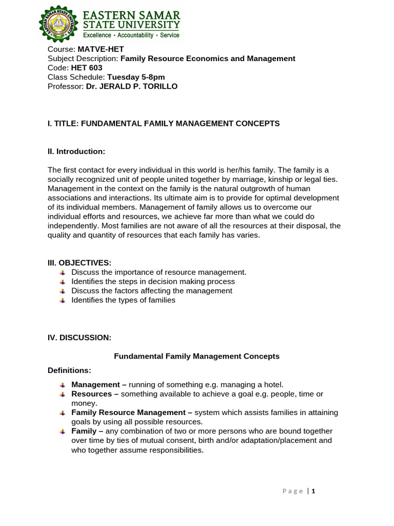 Fundamental Family Management Concepts HANDOUTS 1 | PDF | Family | Marriage