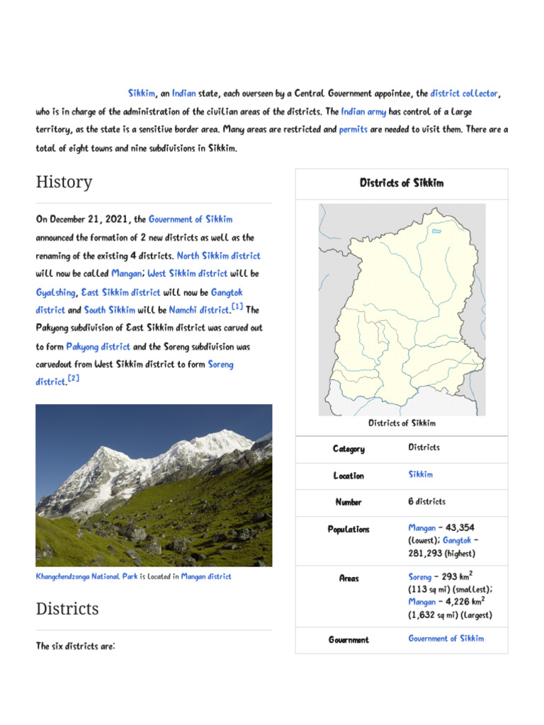 List of Districts of Sikkim | PDF