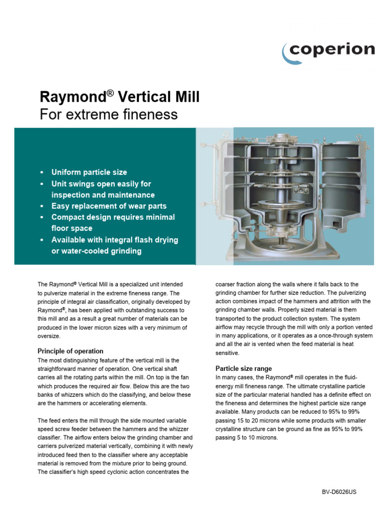 BV D6026US Raymond VerticalMill Data Sheet Coperion | PDF | Mill (Grinding) | Physical Sciences