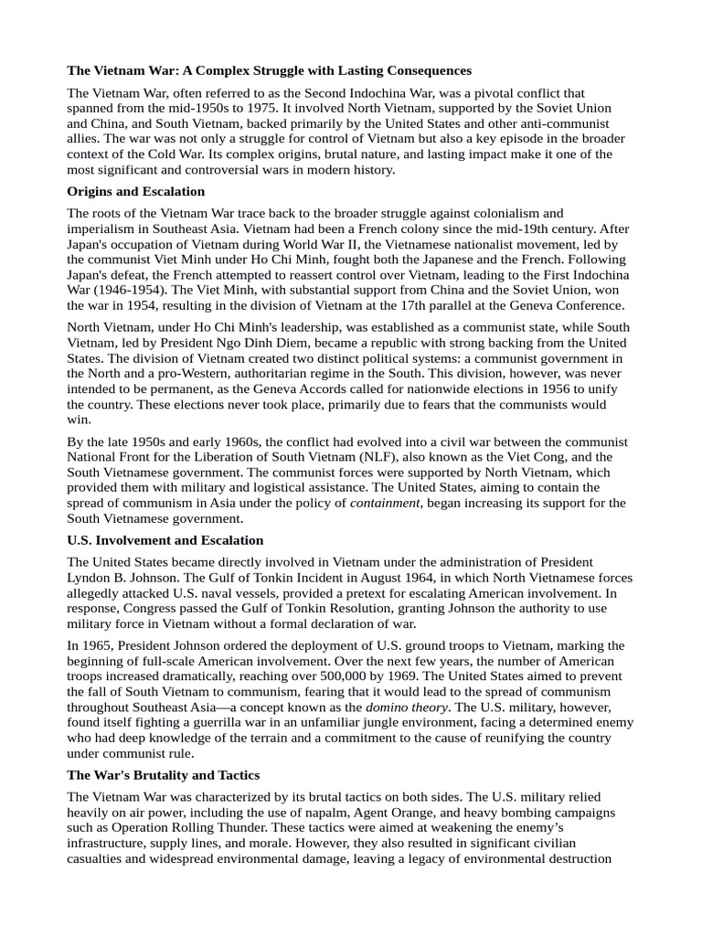 Vietnam War Essay - Final | PDF | Vietnam War | Viet Cong