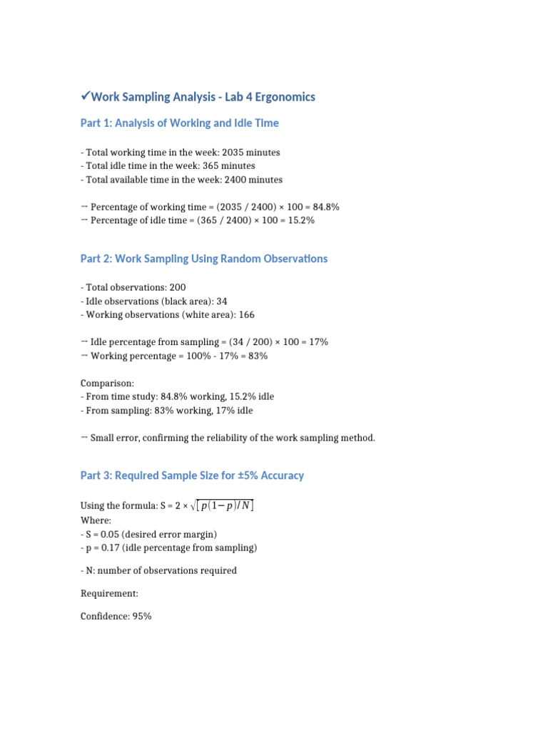 Work Sampling Lab4 Ergonomics | PDF