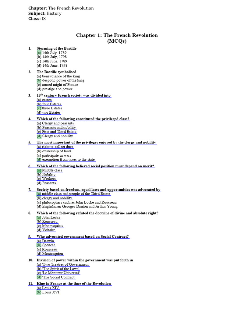 The French Revolution MCQ | PDF | French Revolution | Marie Antoinette