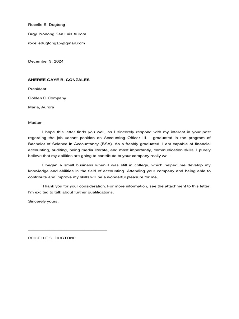 DUGTONG Application Letter | PDF