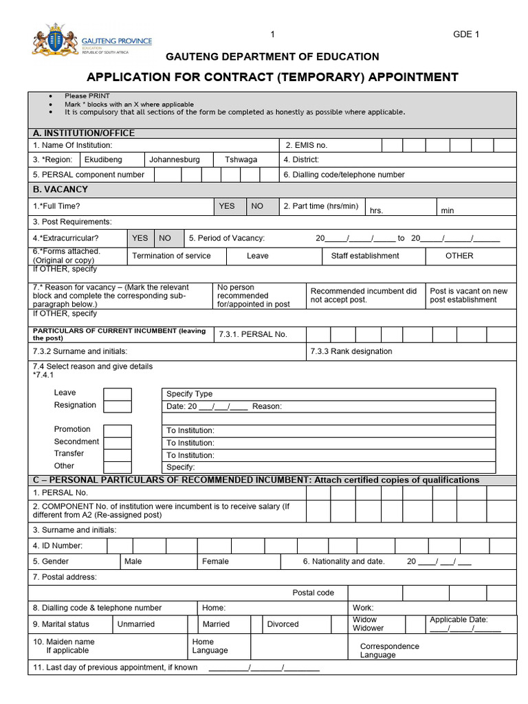 GDE Temporary Appointment Application Form | PDF