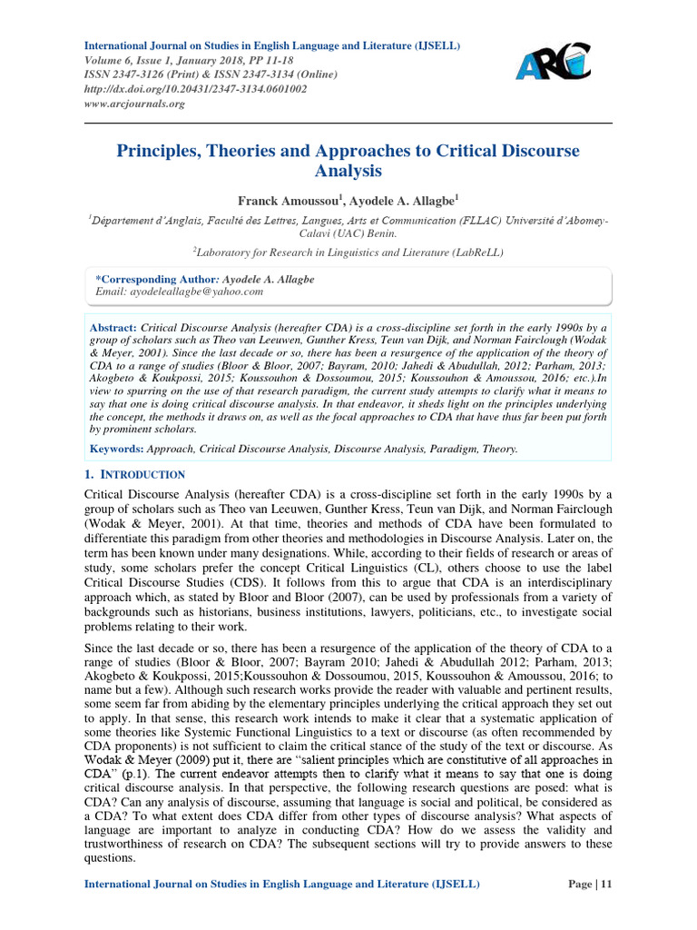 Principles, Theories and Approaches To Critical Discourse Analysis | PDF | Discourse | Analysis