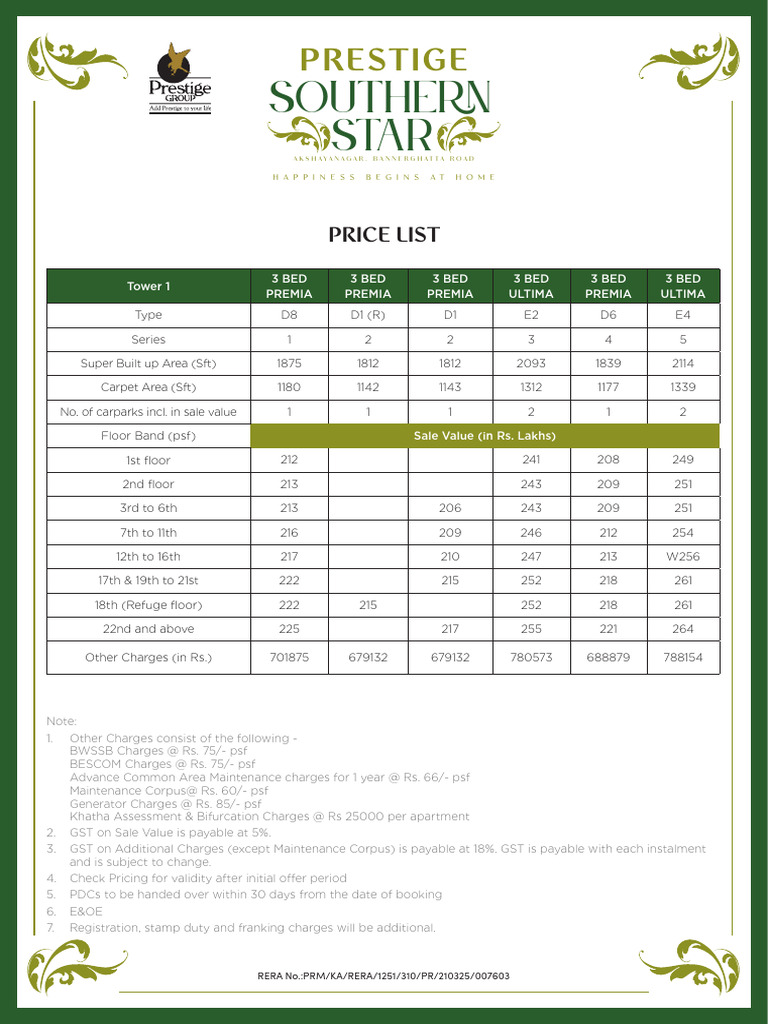 Presitge Southern Star Price List | PDF | Chess | Chess Theory