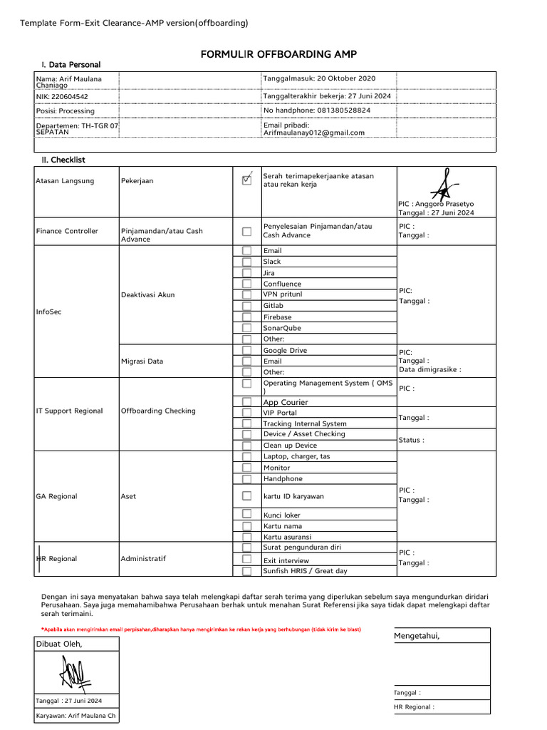 Template Formulir Exit Clearance | PDF