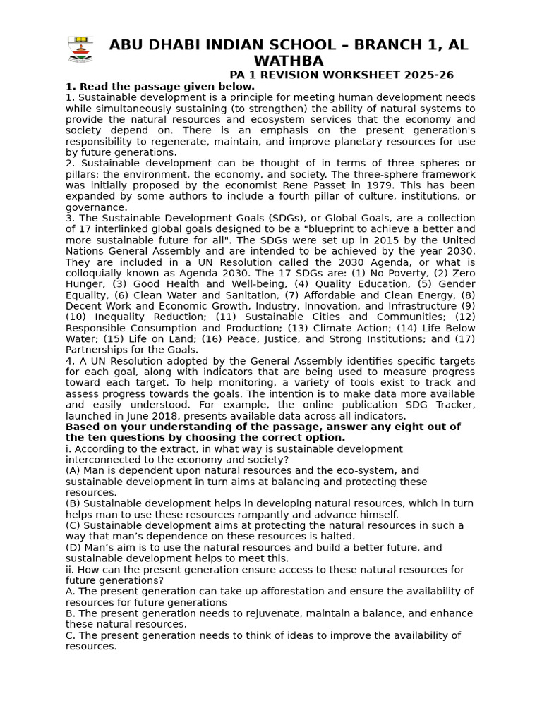 Revision Worksheet 2025 Pa1-Grade 10 | PDF | Sustainability ...