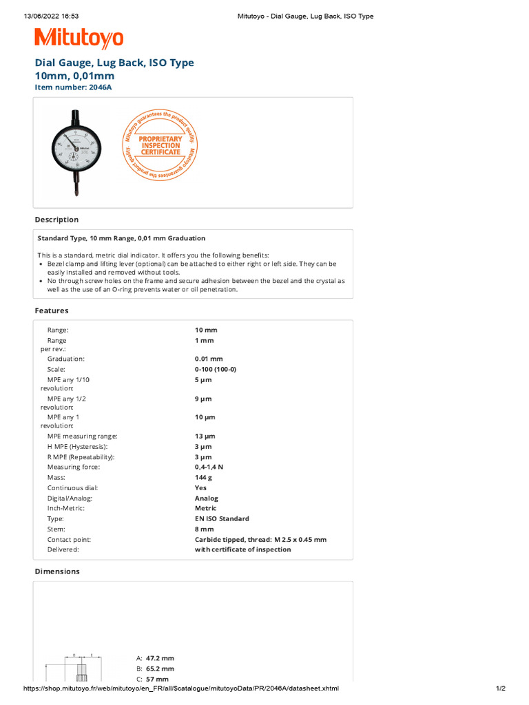 Mitutoyo Reloj Comparador | PDF | Manufactured Goods | Tools