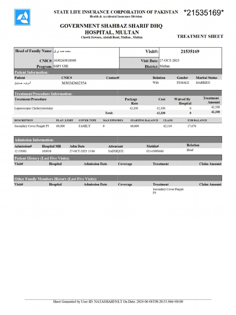 Treatment Sheet | PDF