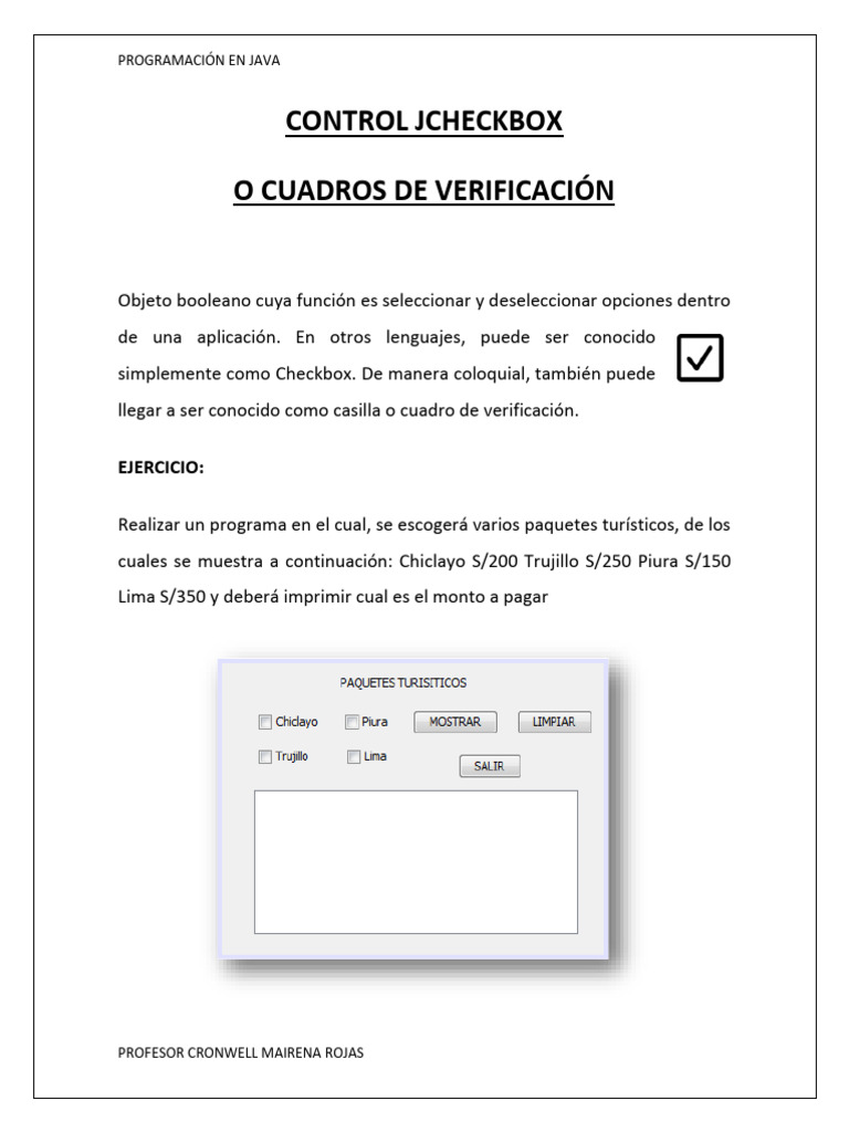 11 - Control Jcheckbox | PDF | Java (lenguaje de programación) | Programación de computadoras