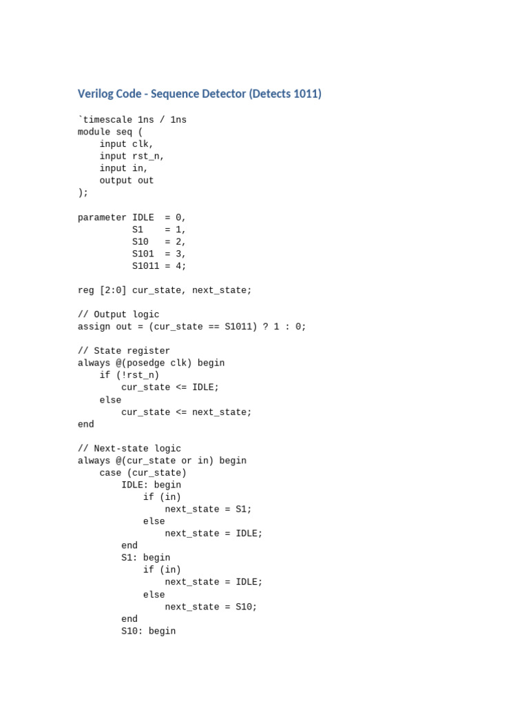 Sequence Detector Verilog | PDF