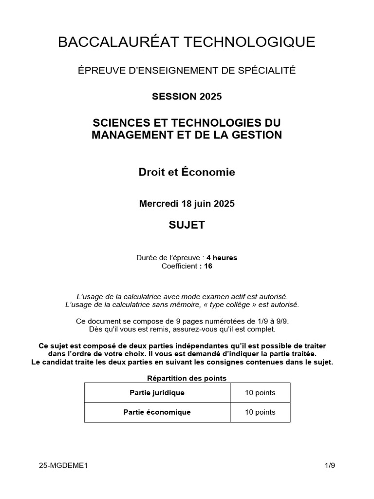 Corrigé Bac STMG Droit Économie 2025 | PDF | Libre-échange | Croissance ...