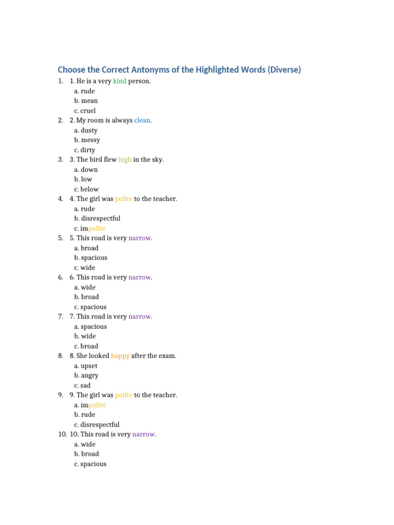 Colorful Antonym Questions Only | PDF | Chess Theory | Chess