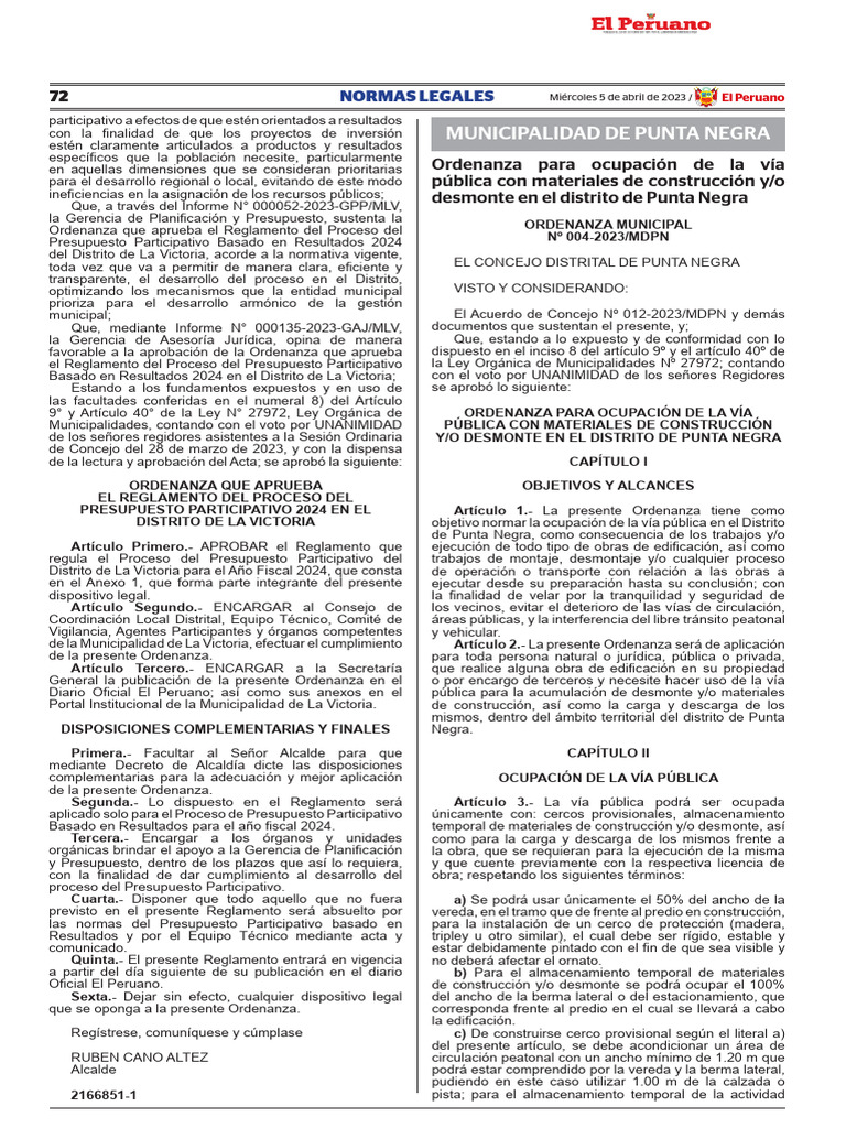 2166213-1 Ordenanza Que Prohibe El Arrojo de Residuos y Escombros 2024 ...