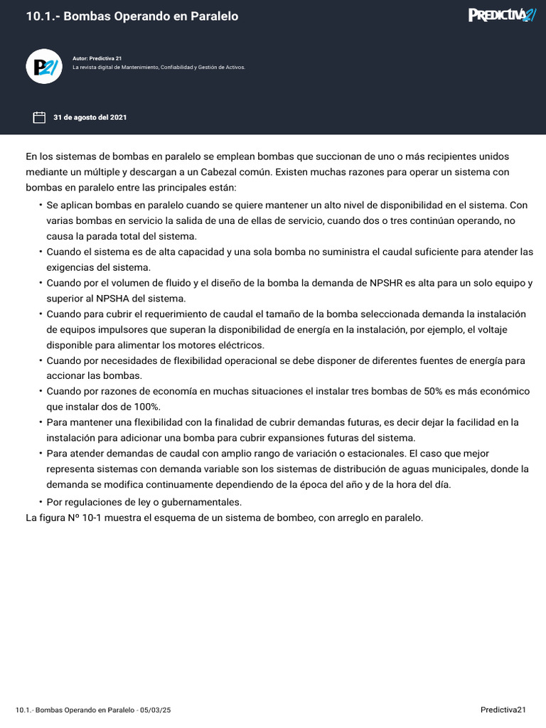 Artículo P21 10 1 Bombas Operando en Paralelo | PDF | Bomba | Motores
