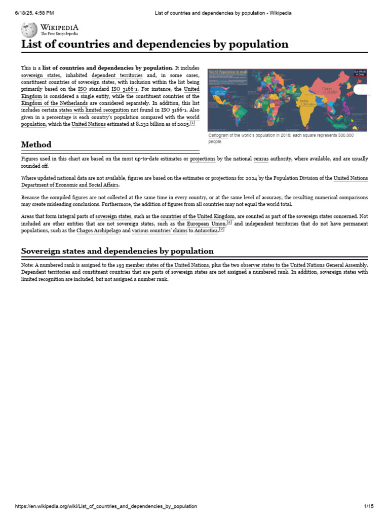List of Countries and Dependencies by Population - Wikipedia | PDF ...