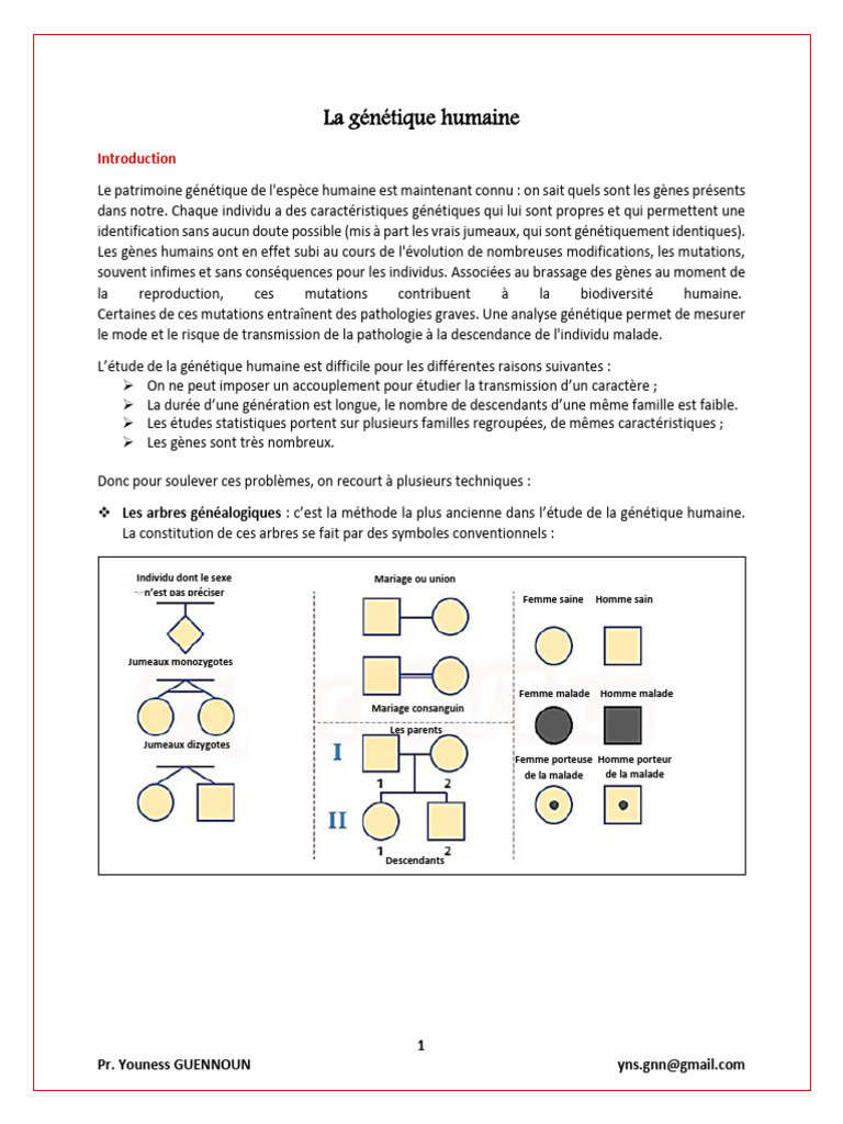 Génétique humaine : transmission et analyse | PDF