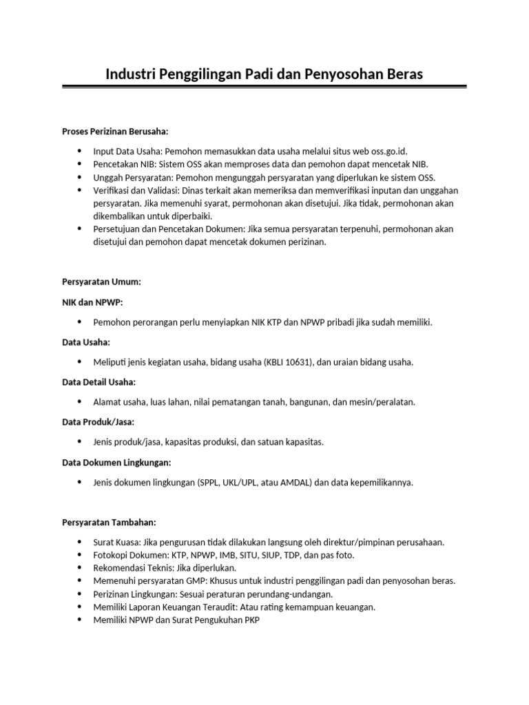 Proses Perizinan Penggilingan Padi | PDF