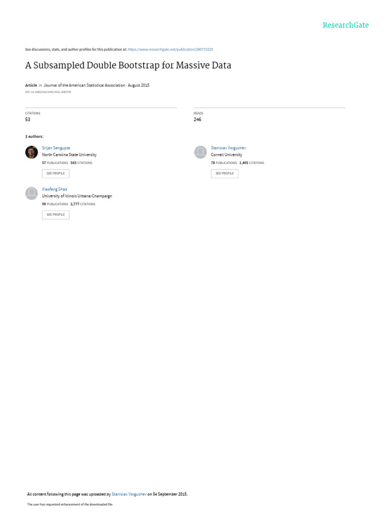 A Subsampled Double Bootstrap For Massive Data | PDF | Bootstrapping (Statistics) | Resampling ...