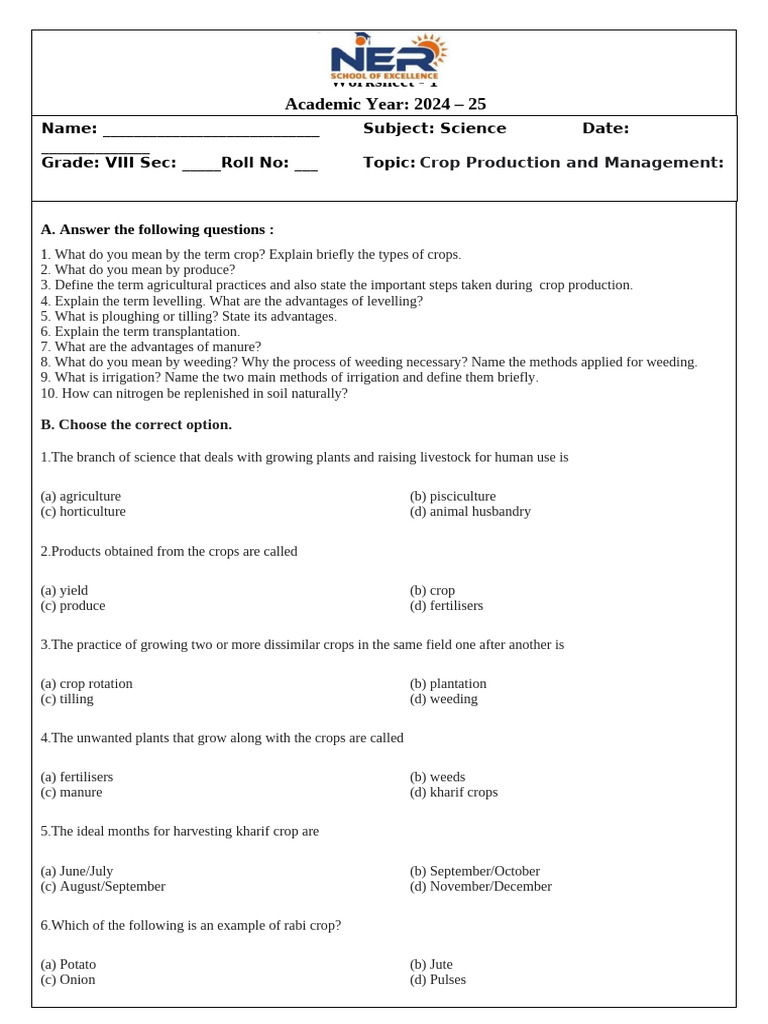 Worksheet Viii Science - CH 1 | PDF | Fertilizer | Agriculture