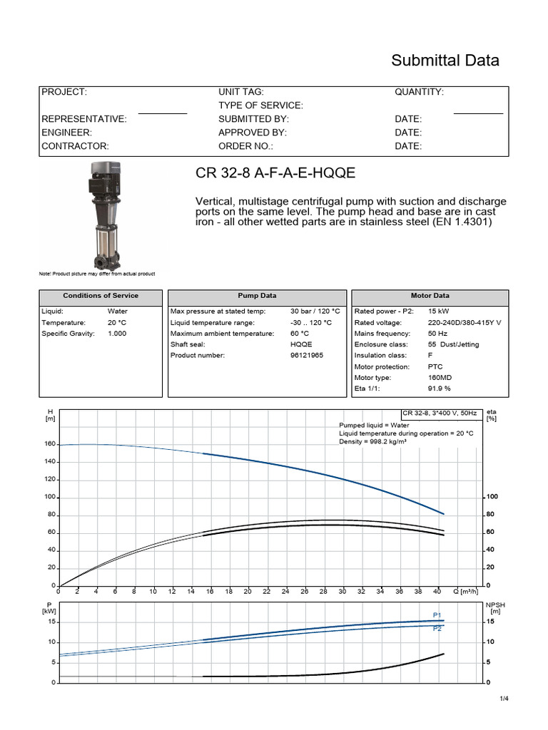 CR 32-8 Vertical Centrifugal Pump Data | PDF | Pump | Mains Electricity