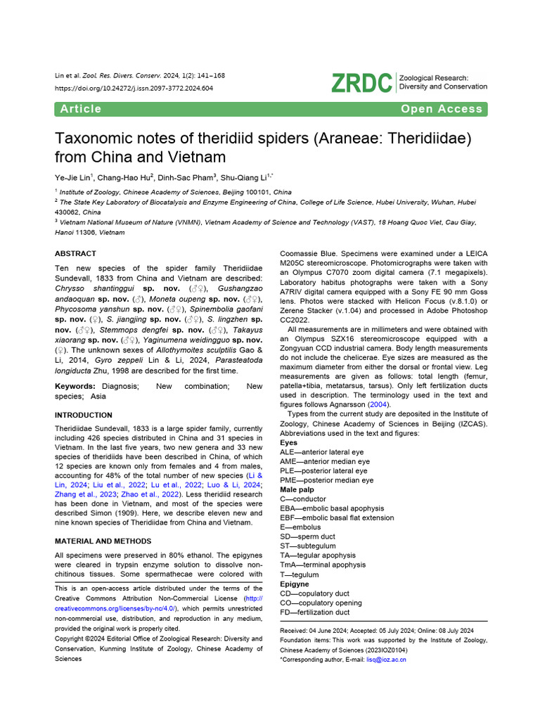 Lin, Y. J., Hu, C. H., Pham, D. S. & Li, S. Q. (2024c) | PDF | Anatomical Terms Of Location | Spider