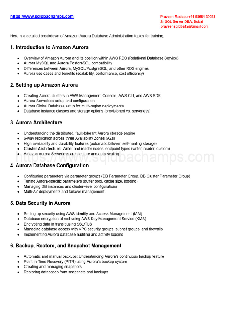 Amazon Aurora Database Administration-Overview | PDF | Databases ...
