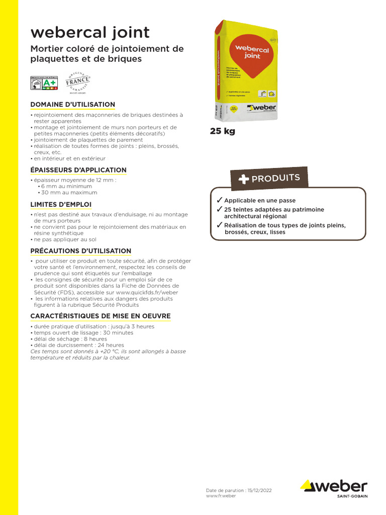 Webercal Joint FT V2 | PDF | Mortier (matériau) | Matériaux